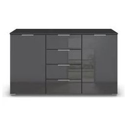 Kommode Rauch "Sideboard Kombikommode Schubladenkommode AGORDO mit Glasfront" Sideboards Gr. B/H/T: 140cm x 81cm x 42cm, 4 St., grau (graumetallic/glas basalt) mit 4 Schubkästen und 2 Türen sowie Metallgriffen MADE IN GERMANY