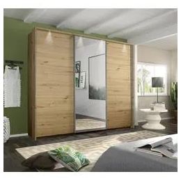 Schwebetürenschrank Rauch "Kleiderschrank Schrank Garderobe Wäscheschrank TOMA mit Passepartout" Schränke Gr. B/H/T: 278 cm x 233 cm x 64 cm, Passepartout mit Beleuchtung, braun (eiche artisan) inkl. Regaleinsatz sowie zusätzlichen Einlegeböden MADE IN GERMANY