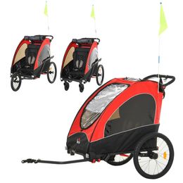 HOMCOM 3 in 1 Kinderanhänger Jogger 2 kinder Fahrradanhänger Alu Rot+Schwarz