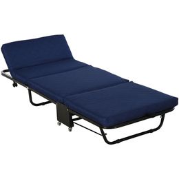 HOMCOM Gästebett klappbar, 2-in-1 Klappbett mit Rollen, Verstellbare Kopfteilhöhe, Stahl+Schaumstoff, Blau,