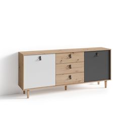 ByLiving BILL Sideboard, Breite 180 cm, Eiche-Optik, matt weiß+anthrazit