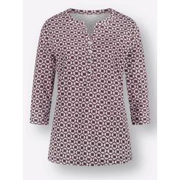 WITT Damen 3/4-Arm-Shirt aus reiner Baumwolle, bedruckt, aubergine-violett-bedruckt, Gr&ouml;&szlig;e 50