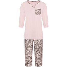 WITT Damen Capri-Schlafanzug mit Akzenten im Leo-Dessin, ros&eacute;-grau-bedruckt, Gr&ouml;&szlig;e 36/38