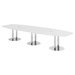 Hammerbacher Konferenztisch KT40S weiß Tonnenform, Rundrohr chrom, 400,0 x 85,0 - 130,0 x 74,0 cm