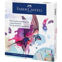 Faber-Castell Aquarell Bastelfarben-Set farbsortiert 12 Tuben 5,0 ml Tuben, 4 Synthetik-Pinsel, 1 Schablone und 1 Mischpalette ml