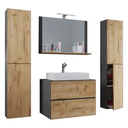 Vcm Badblock Lendas XL 60cm Unterschrank + Spiegel + 2 Seitenschränke Anthrazit/Honig-Eiche