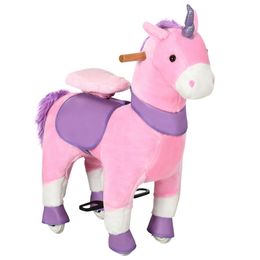 HOMCOM Reitpferd, Einhorn Stehpferd auf Rollen, Stehpferd mit 2 Pedalen, Rosa