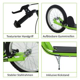 HOMCOM Tretroller Kinderroller Scooter Cityroller Luftreifen verstellbar Grün