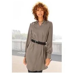 Longbluse Lascana Gr. 44, braun (cappuccino), Damen, Satin, Obermaterial: 100% Polyester, unifarben, Blusen