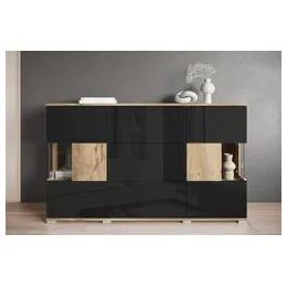 Sideboard Inosign "Kenia" Sideboards Gr. B/H/T: 150 cm x 88,9 cm x 39,5 cm, braun (kastanien breslau, schwarz hgl) Sideboard mit 3 Schubladen, 6 Fächern, Glastüren, Breite 150 cm