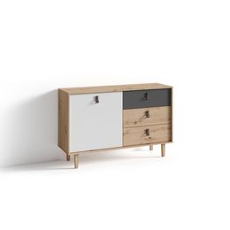 ByLiving BILL Sideboard, Breite 120 cm, Eiche-Optik, matt weiß+anthrazit