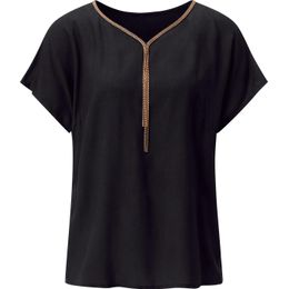 CR&Eacute;ATION L Damen Longbluse mit Zierkette am Ausschnitt schwarz Gr&ouml;&szlig;e 42