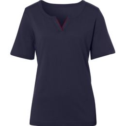 CRÉATION L Damen Kurzarmshirt mit Kontrast-Paspelierung marine Größe 46