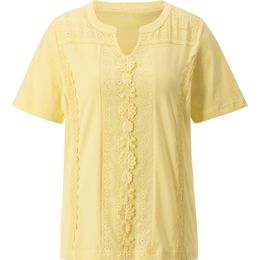 Damen Kurzarmshirt mit Lochstickerei zitrone, Gr&ouml;&szlig;e 54