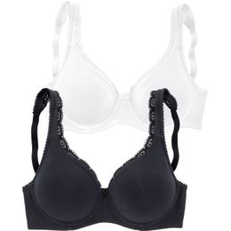 petite fleur by Lascana Damen T-Shirt-BH, schwarz+wei&szlig;, Gr&ouml;&szlig;e 95B