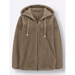WITT Damen Fellimitatjacke mit Gummizug an &Auml;rmeln und Saum, schlamm, Gr&ouml;&szlig;e 40