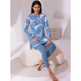 wäschepur Schlafanzug WÄSCHEPUR Gr. 44/46, blau (mittelblau, rosé, bedruckt) Damen Homewear-Sets