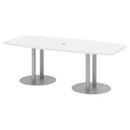 Hammerbacher Konferenztisch KT22S weiß Tonnenform, Rundrohr silber, 220,0 x 83,0 - 103,0 x 74,0 cm