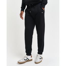 Sweathose Gant "REG SHIELD SWEATPANTS" Gr. 5XL, N-Gr, schwarz, Herren, Web, Obermaterial: 87% Baumwolle, 13% Polyester, unifarben, Hosen, mit Logostickerei unterhalb des Bunds