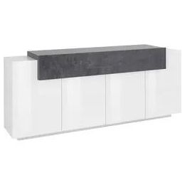 Sideboard Inosign "Coro, Kommode, Schrank, Kredenz, grifflos mit Einlegeböden" Sideboards Gr. B/H/T: 200cm x 85,6cm x 45cm, schwarz-weiß (weiß hochglanz/schieferfarben) 1 klappe,4 Türen, Doppeltiefe, BTH 200x45x85,6cm