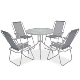vidaXL 6-tlg. Garten-Essgruppe Stahl und Textilene Grau