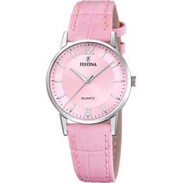 Quarzuhr Festina Armbanduhren rosa Damen Armbanduhr, Damenuhr, Lederarmband, analog