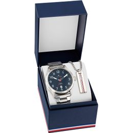 Quarzuhr Tommy Hilfiger Armbanduhren silberfarben Herren Armbanduhr, Herrenuhr, Lederarmband, ideal als Geschenk, Datum