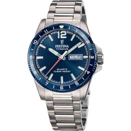 Quarzuhr Festina "Calendario Titanium" Armbanduhren titansilberfarben-blau Herren Armbanduhr, Herrenuhr, analog, Tag, Wochentag