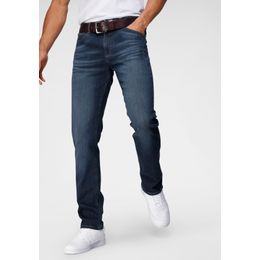 H.I.S. Straight-Jeans H.I.S "DALE" Gr. 40, Länge 32, blau (schwarz, blau), Herren, Denim/Jeans, Obermaterial: 91% Baumwolle, 7% Polyester, 2% Elasthan, Abriebeffekte, Jeans, gerades Bein, mit Used-Effekten, niedrige Leibhöhe