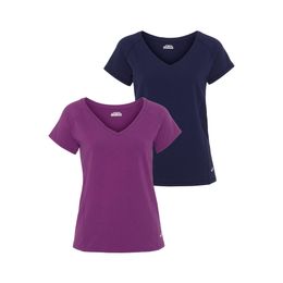 Funktionsshirt FAYN SPORTS "Double Pack Essential" Gr. 34, bunt (navy, fuchsia), Damen, Jersey, Obermaterial: 58% Baumwolle, 38% Polyester, 4% Elasthan, Shirts, Kurzarm, lockere Passform, unifarben, V-Ausschnitt