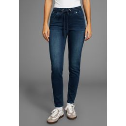 Stretch-Jeans Arizona Gr. 34, N-Gr, blau (rinsed), Damen, Jersey, Obermaterial: 59% Baumwolle, 40% Polyester, 1% Elasthan, Jeans, weites Bein, hohe Leibhöhe, knöchellang, mit Used-Waschung