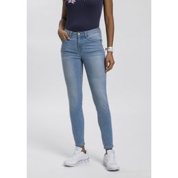 Slim-fit-Jeans Kangaroos "CROPPED HIGH WAIST SLIM FIT" Gr. 32, N-Gr, blau (light, blue, used) Damen Jeans schmale Passform, Röhrenjeans, trendige Used-Waschung