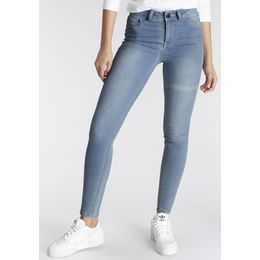 Skinny-fit-Jeans Arizona "Ultra Stretch" Gr. 34, N-Gr, blau (bleached) Damen Jeans extra-eng geschnittene Beinform, modische Used-Waschung