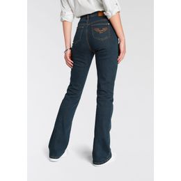 Bootcut-Jeans Arizona "Comfort-Fit" Gr. 20, K-Gr, blau (darkblue) Damen Jeans ausgestellte Beinform, mit Eingrifftaschen, High-Waist