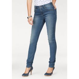 Slim-fit-Jeans Arizona "Curve-Collection" Gr. 38, N-Gr, blau (mid blue used wash) Damen Jeans hohe Leibhöhe, Five-Pocket-Design, Zip-Fly