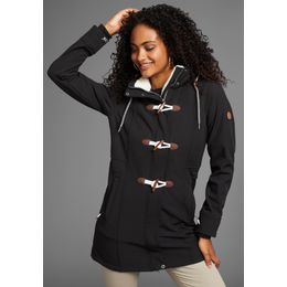 Softshelljacke Kangaroos Gr. 48, schwarz, Damen, Obermaterial: 96% Polyester, 4% Elasthan. Fellimitat: 100% Polyester, Jacken, figurbetonte Passform, normaler Schnitt, mit abnehmbarer Kapuze