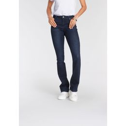 Bootcut-Jeans Tamaris Gr. 34, N-Gr, blau (darkblue, used) Damen Jeans normale Leibhöhe, Bootcut, mit ausgestelltem Bein