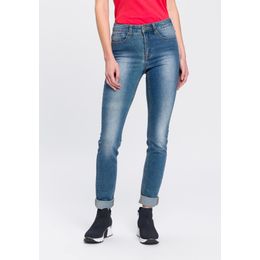 Slim-fit-Jeans Arizona "Shaping" Gr. 17, K + L Gr, blau (blue, used) Damen Jeans enge Passform, Röhrenjeans, Used-Look-Waschung, hohe Leibhöhe