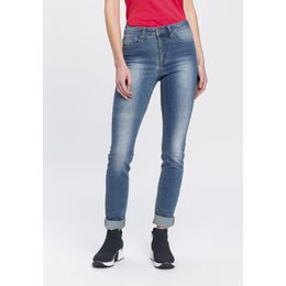 Slim-fit-Jeans Arizona "Shaping" Gr. 36, N-Gr, blau (blue, used) Damen Jeans enge Passform, Röhrenjeans, Used-Look-Waschung, hohe Leibhöhe