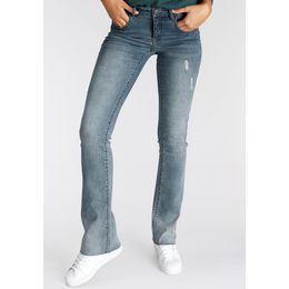 Bootcut-Jeans Arizona "Ultra-Stretch", Damen, Gr. 48, N-Gr, blau (blau, used), Denim/Jeans, Obermaterial: 74% Baumwolle, 24% Polyester, 2% Elasthan, modisch, bootcut fit lang, Jeans, ausgestellte Beinform, modischer Used-Look, normale Leibhöhe