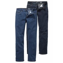 Stretch-Jeans Arizona "John" Gr. 52, N + U Gr, blau (blau stone und dunkelblau), Herren, Obermaterial: 98% Baumwolle, 2% Elasthan, Jeans, gerade Beinform, niedrige Leibhöhe, mit Five-Pocket-Konfiguration, Topseller