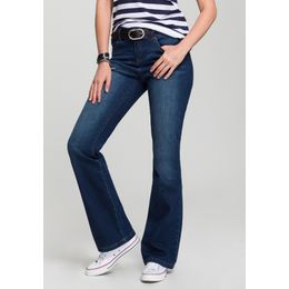 H.I.S. Bootcut-Jeans H.I.S "High-Waist" Gr. 26, Länge 34, blau (darkblue, used) Damen Jeans hohe Taille, Bootcut, mit Used-Effekten, auch in Langgrößen