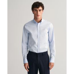 Langarmhemd Gant "Slim Fit Popeline Hemd leichte Baumwolle strapazierfähig pflegeleicht" Gr. 4XL, N-Gr, blau (light blue) Herren Hemden mit klassischer Logostickerei auf der Brust