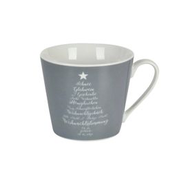 Krasilnikoff Weihnachtliche Happy Cup Tasse Christmas Words, grau