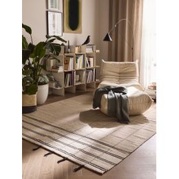 benuta Pure Wollteppich Kambiz Beige/Schwarz 120x170 cm - Naturfaserteppich aus Wolle