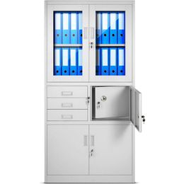 Jan Nowak - C018S Aktenschrank Büroschrank Metallschrank Tresor Safe Geheimfach Flügeltüren Schubladen Pulverbeschichtung Stahlblech 185 cm x 90 cm x