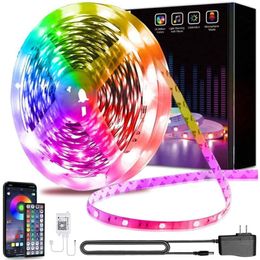 Memkey - Bleutooth LED-Streifen, 15 m, LED-Streifen, 5050 RGB-LED-Schlafzimmer, mehrfarbig, flexibler Lichtstreifen, gesteuert durch Smartphone-App,