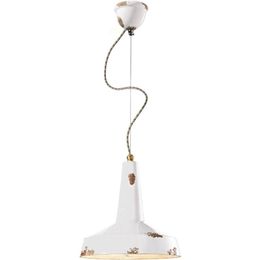 Licht-Erlebnisse - Hängelampe Keramik E27 ø 35 cm rund h: max. 133 cm Weiß Shabby Antik Vintage Keramiklampe