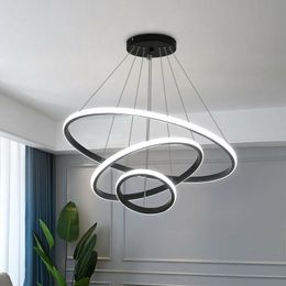 Goeco - led Deckenleuchte, Moderne led Pendelleuchte 76W Kreis Schwarz 3 Ringe Pendelleuchte Aluminium, 3000K/4500K/6500K