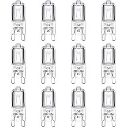 12er-Pack G9-Halogenlampe, 40 w, 230 v, dimmbar 0–100 %, 480 lm, Warmweiß 2700 k, G9-Halogenlampe mit Doppelstiftsockel, flimmerfrei, für Backofen,